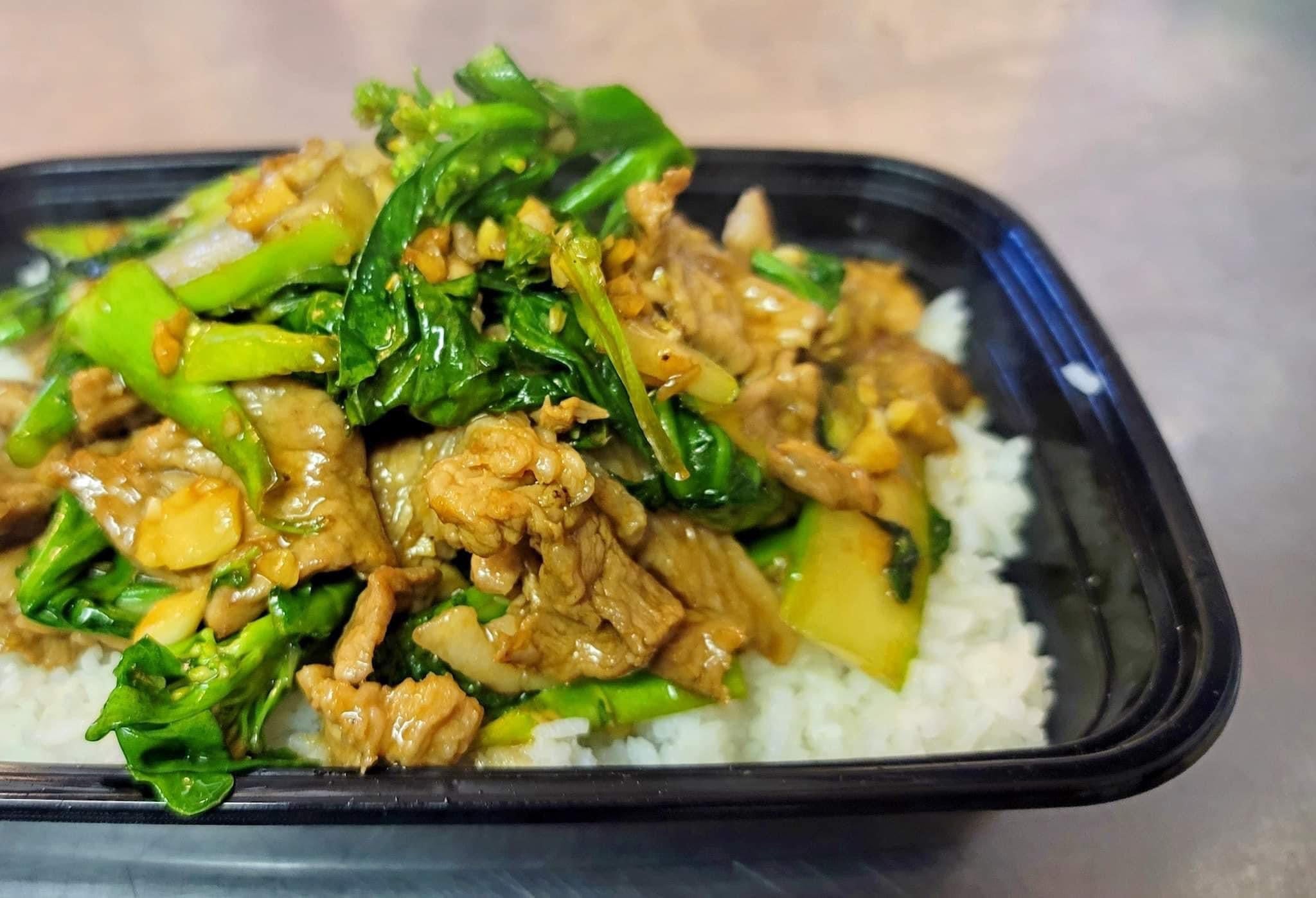 Stir-fried Chinese Broccoli (served with rice) | Ka Pow Thai On Wheels